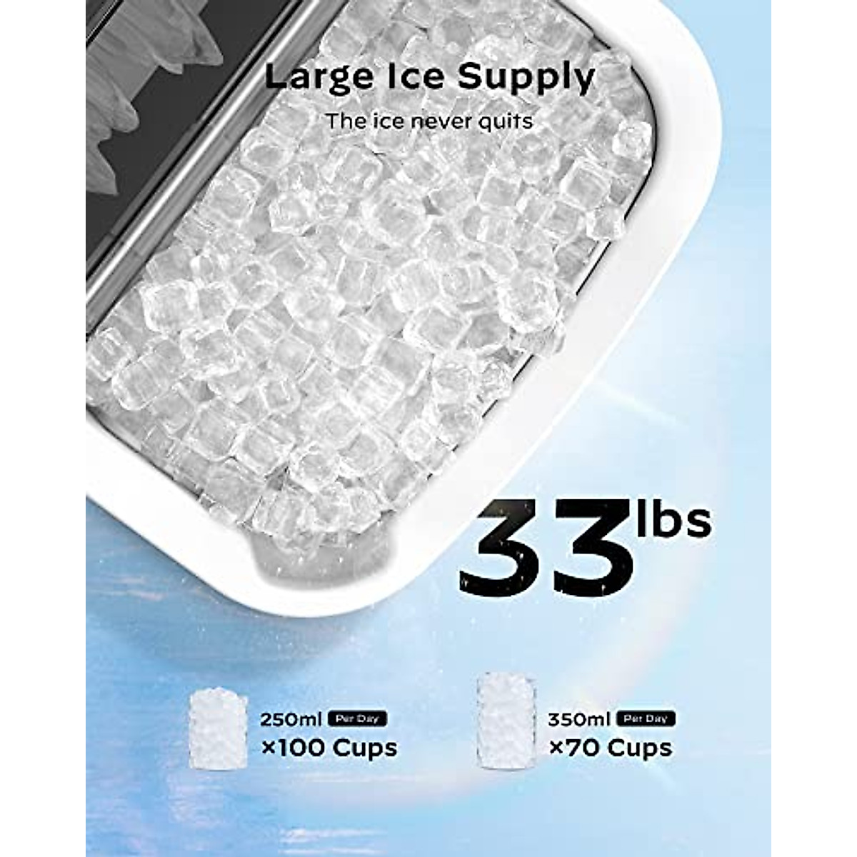 Nugget Ice Maker Countertop - 33lbs/24H, Silonn Pebble Ice Maker Machine with Self-Cleaning Function, Ice Makers for Home Kitchen Office