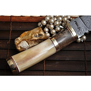 Perkin - Custom Handmade Damascus Hunting Knife - Bone & Burl Wood Handle