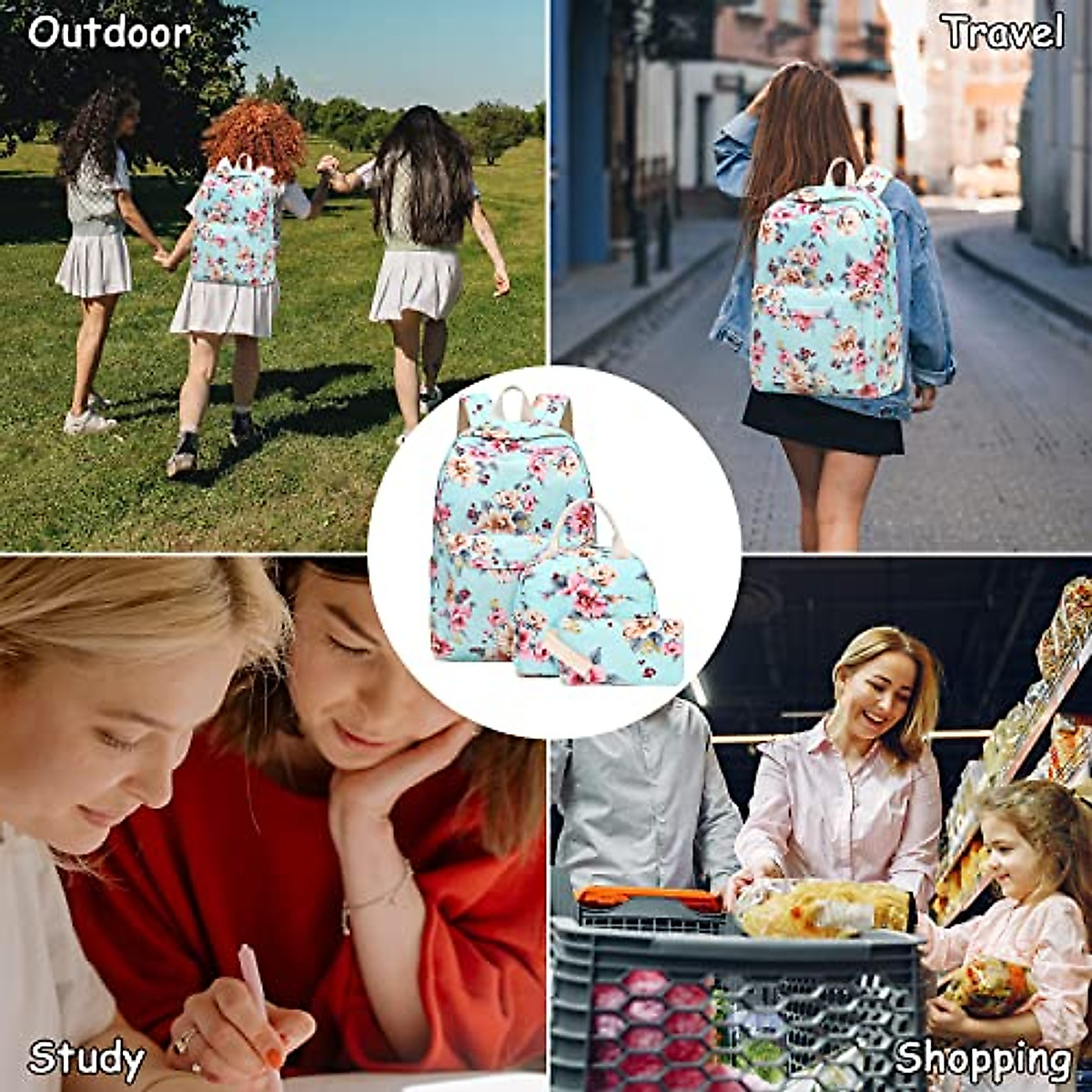 School Backpack for Teen Girls Women Laptop Backpack College Bookbags Middle School Travel Work Commuter Back Pack(Orange powder peony)