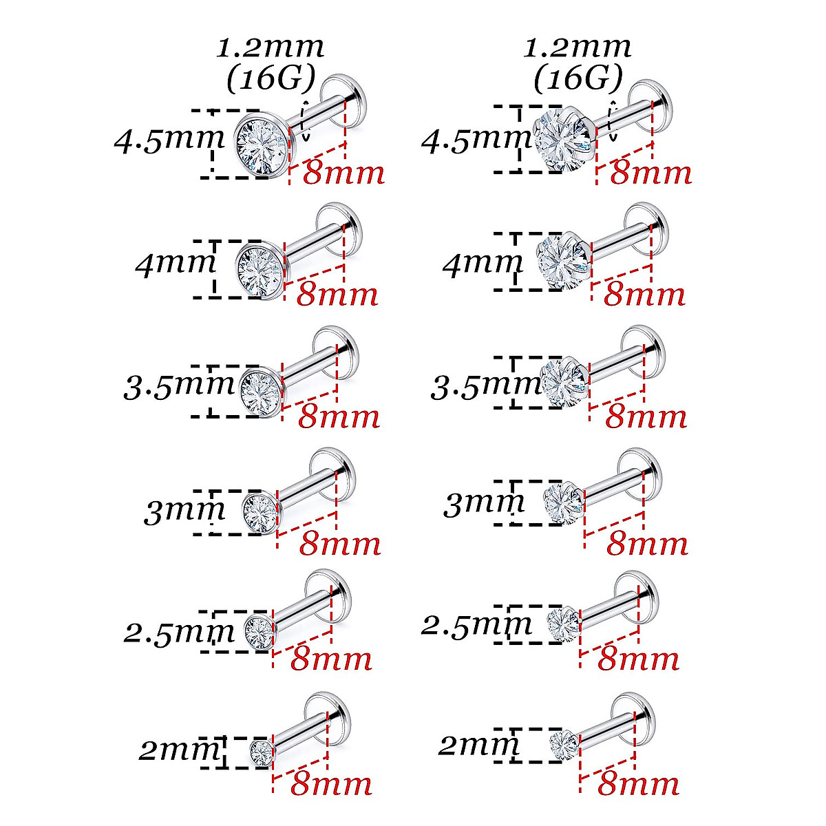 Vsnnsns 16G Lip Rings Stainless Steel Labret Jewelry Monroe Lip Rings Nail Cartilage Tragus Helix Earrings Studs Piercing Jewelry Medusa Piercing Jewelry For Women Men 16 Gauge Earrings 8mm Silver