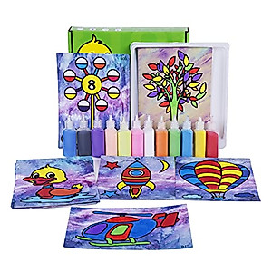 Berry President Sand Painting Cards Art Kids Coloring DIY Paper Craft Kit with 12 Bottles Colored Sand for 4 5 6 7 Year Old Children Kids (12 Bottles, Green)