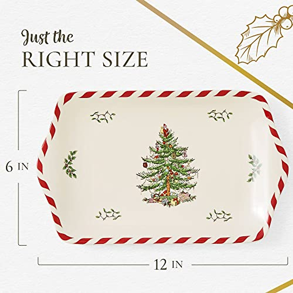 Spode Christmas Tree Peppermint Dessert Tray | Porcelain | 12-Inches | Appetizer, Charcuterie, Food, Snack, and Dessert Platters | Holiday Serving Tray