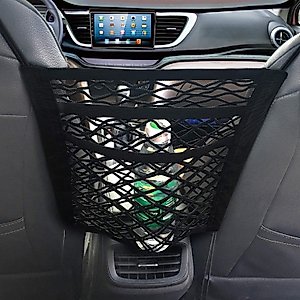NEOUZA Car Mesh Organizer, Seat Back Net Bag, Barrier of Back seat Front Seat Pet Kids, Cargo Tissue Purse Holder, Driver Storage Netting Pouch SUV Minivan Pickup Truck Drive Safe (3-Layer)