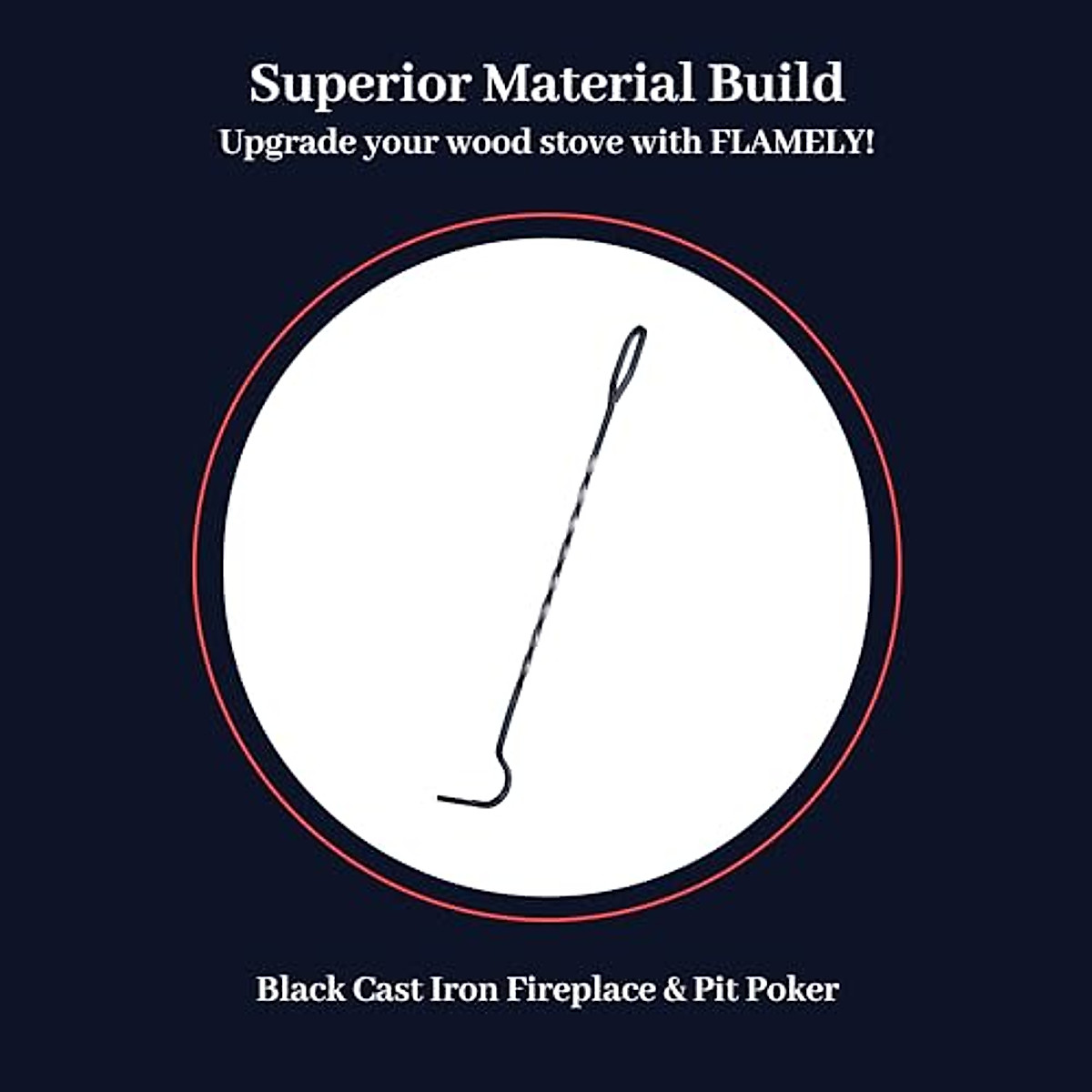 FLAMELY 25"" Black Cast Iron Fireplace & Pit Poker - Rust Resistant Powder Coated Poker Stick for Indoor/Outdoor Use, Modern Minimalistic Design & Optimal Reach for Safety - Fireplace Tool Accessory.