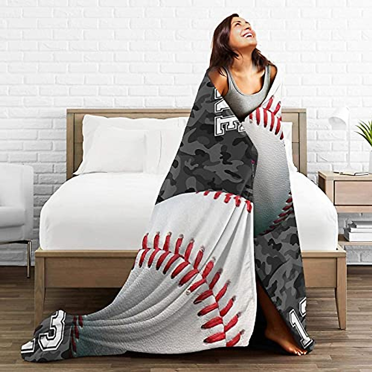 Maylian Personalized Ball Games Baseball Pattern Warm Unique Gift - Coral Fleece Flannel Photo Blanket (13,customX-Large 80 X 60 INCH)