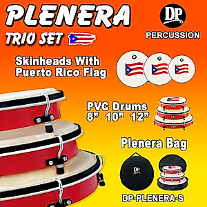 DP Music Set de Panderos - Pleneras PVC Drums with Puerto Rico Flag - Nylon Carrying Case Included (DP-PLENERA-S)