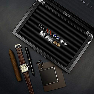 Lifomenz Co Wood Cufflink Box with Glass Window Cufflink Display Case Ring Organizer and Cufflink Box for men Hold 36-46 Pairs