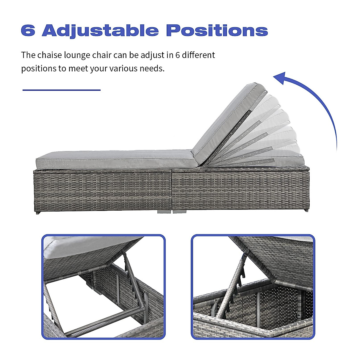 Patiorama 4 Piece Patio Furniture Set, Outdoor Chaise Lounge Chair with Ottoman, All-Weather Grey PE Wicker Rattan Conversation Set, Adjustable Reclining Chaise for Beach Balcony Pool, Light Grey