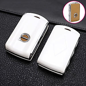 SANRILY 1Pcs for Volvo Key Fob Cover Full Covered ABS Plastic Key Case for Volvo XC40 XC60 S90 XC90 V90 2017 2018 T5 T6 2015 2016 T8 Keyless Keychain Holder White