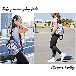 Akitai Frida Kahlo Inspired Backpack - Black Canvas Women Purse - Womens Fashion Art Print Gypsy Bohemian Bag