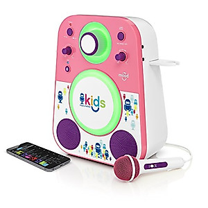 Singing Machine Kids SMK250PP Mood LED Glowing Bluetooth Sing-Along Speaker with Wired Youth Microphone Doubles as a Night Light, Pink/Purple