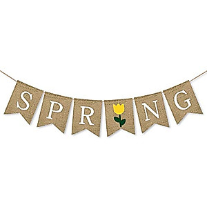 SWYOUN Burlap Spring Banner with Flower Home Supplies Mantel Fireplace Decoration