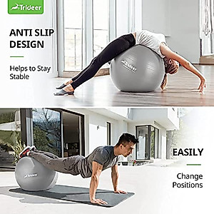 Trideer Extra Thick Yoga Ball Exercise Ball, 5 Sizes Ball Chair, Heavy Duty Swiss Ball for Balance, Stability, Pregnancy, Physical Therapy, Quick Pump Included (Gray, XL (68-75cm))