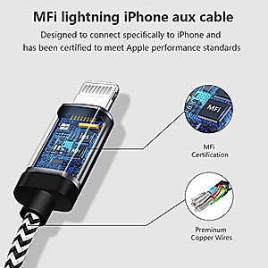 [Apple MFi Certified] iPhone to 3.5mm Car AUX Stereo Audio Cable (3FT/1M), Lightning to 3.5mm Nylon AUX Adapter Compatible with iPhone 14/13 Pro/12/11/XS/XR/X 8 7/iPad to Home Stereo/Speaker/Headphone