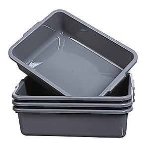 4-Pack Commercial Bus Tubs 8L, Grey Plastic Bus Box/Tote, Bus Wash Dish Basin Pans