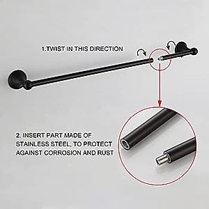 BGL Bathroom Hardware Set, Matte Black Adjustable Expandable Towel Bar 4-Piece Bathroom Accessory Set Wall Mounted Robe Hook Toilet Paper Holder Towel Ring Towel Bar