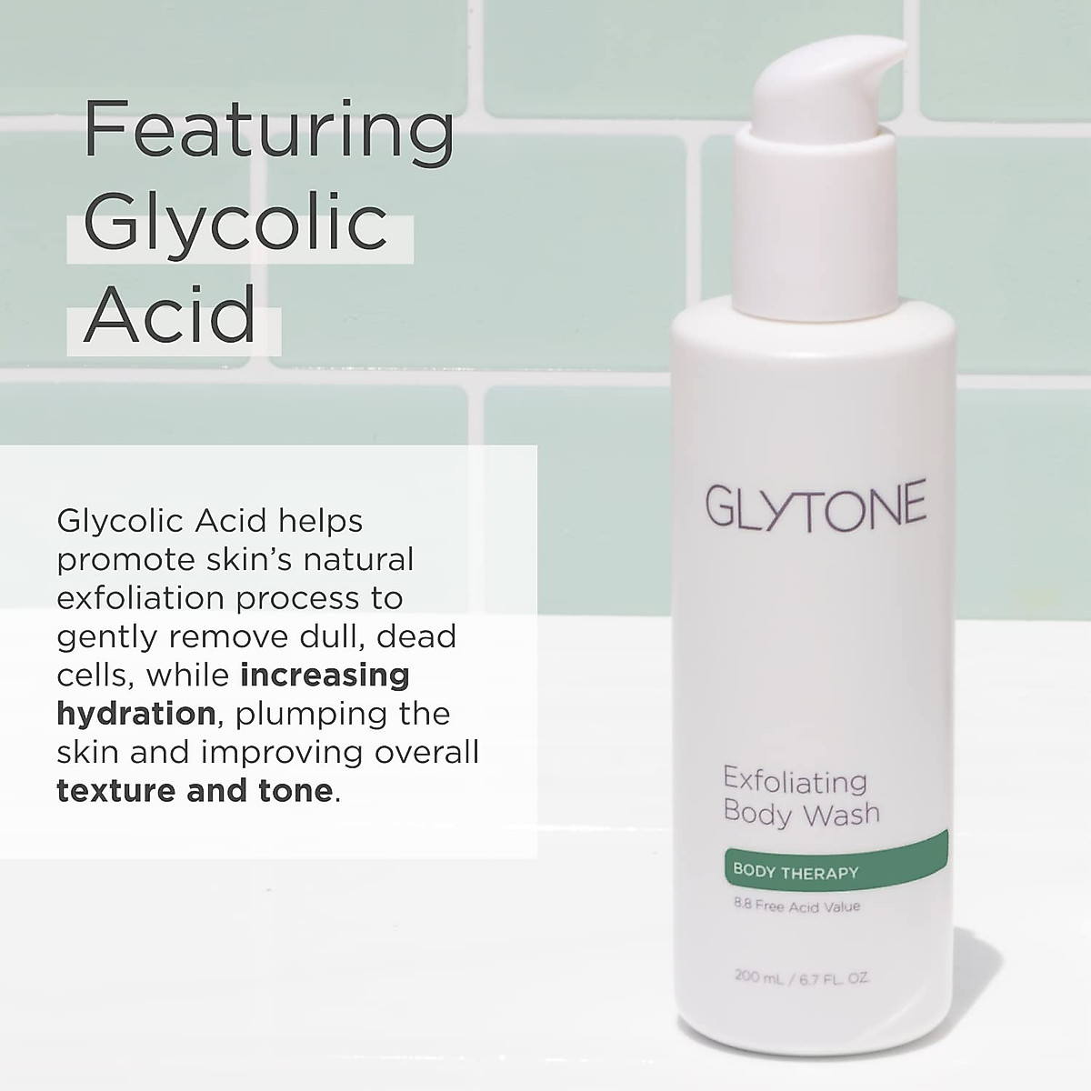 Glytone Exfoliating Body Wash with 8.8 Free Acid Value Glycolic Acid, Keratosis Pilaris, KP, Smooth Rough & Bumpy Skin, Chicken Skin, Oil-Free, Fragrance-Free, 6.7 Fl Oz