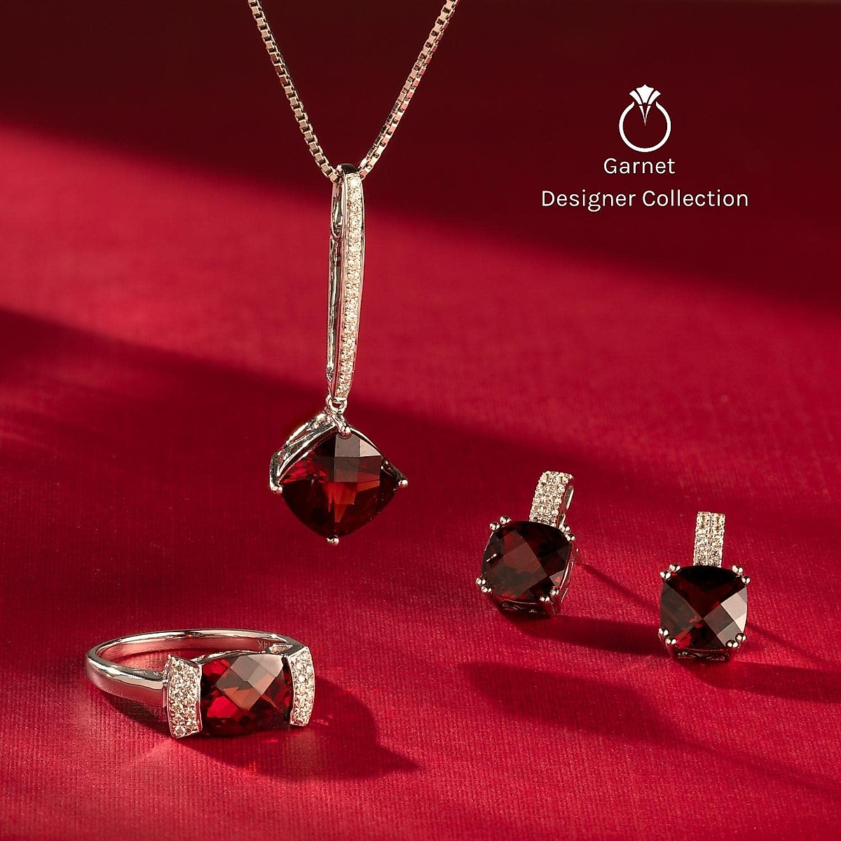 PEORA Garnet with Diamond Heart Pendant for Women 14K Yellow Gold, Genuine Gemstone Birthstone Heart Shape Solitaire, 6mm, 1.35 Carats total