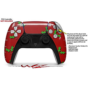 WraptorSkinz Skin Wrap compatible with Sony PS5 DualSense Controller Christmas Holly Leaves on Red (CONTROLLER NOT INCLUDED)