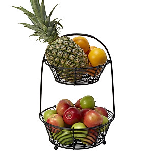Gourmet Basics by Mikasa Tulsa Fruit Metal Storage Basket, 2-Tier, Black