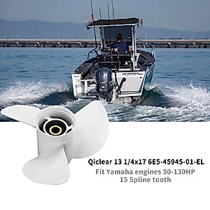 Qiclear 13 1/4 x 17-K | 6E5-45945-01-EL OEM Upgrade Aluminum Outboard Moto Boat Propeller fit Yamaha Engines 60-115 HP, 15 Spline Tooth