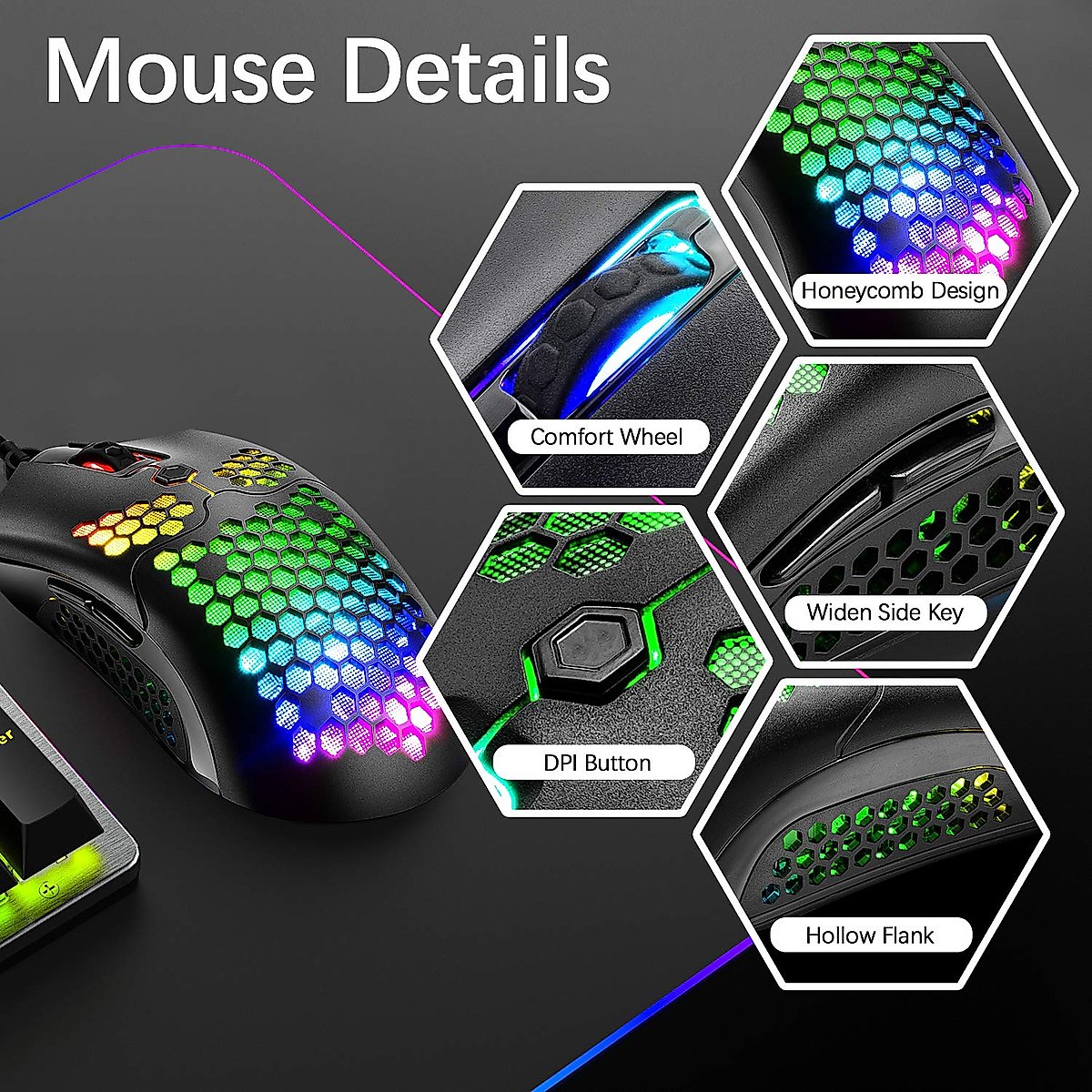 Wired Gaming Keyboard and Mouse,3 in 1 Gaming Set,Green LED Backlit Mechanical Keyboard,12K DPI Superlight Gaming Mouse,Large Mouse Pad for PC Gamer