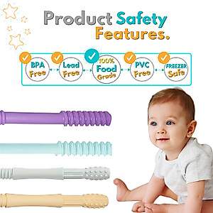 Soft Hallow Silicone Teething Tubes for Babies, (4 Pack) Baby Teether Tubes Includes Cleaning Brush, Soothing Teether & Flexible Teething Stick Toy for Infants & Toddlers, 100% Safe for Girls & Boys