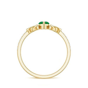 Rosec Jewels Natural Emerald Solitaire Celtic Knot Ring with Diamond, AAA Quality, Certified Emerald Diamond Promise Ring, 14K Yellow Gold, Size:US 7.00