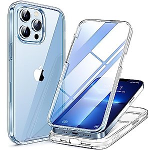 Miracase Glass Case for iPhone 13 Pro Max 6.7 inch, 2023 Upgrade Full-Body Clear Bumper Case with Built-in 9H Tempered Glass Screen Protector for iPhone 13 Pro Max, Clear
