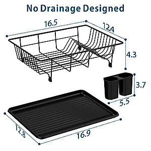Ace Teah Dish Drying Rack, Small Dish Rack Drainer Set with Drain Board Tray, Compact Dish Drainer for Kitchen Counter, Black