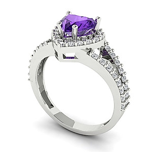 Clara Pucci 1.75ct Heart Cut Solitaire Genuine Natural Purple Amethyst Engagement Promise Anniversary Bridal Ring 18K White Gold 10.5