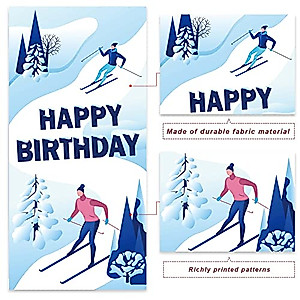 Skiing Happy Birthday Banner Backdrop Background Sports Ski Snowboards Theme Decor Decorations for Skier Winter Christmas 1st Birthday Party Baby Shower Supplies Photo Booth Props Favors
