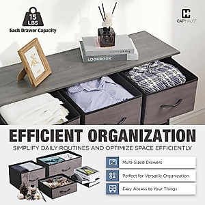 CAPHAUS Set of 2 Drawer Storage Tower w/ 2 Fabric Bins, Nightstand w/ 2 Drawers, Sorting Unit, Chest of Drawers, Organizer w/ P2 Board Top & Fabric Bins, Organizer Unit for Multi-purpose, Grey Oak