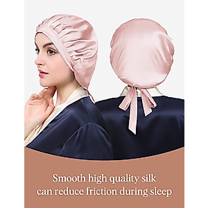 LilySilk 100% Mulberry Silk Bonnet, 19 Momme Silk Night Sleep Cap Adjustable Hair Wrap for Sleeping, Rosy Pink