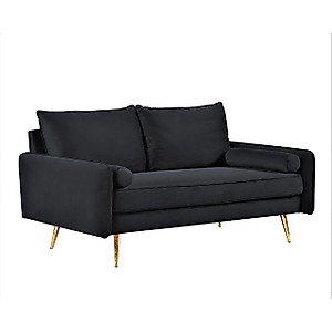 Container Furniture Direct Kent Modern Loveseat, European Style Velvet Living Room Furniture with Tapered Legs, Vintage Flair, and Sleek Design, Love Seat, Black