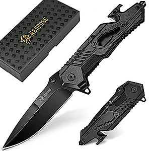 NedFoss AK10 Pocket Knife for Men, 5 IN 1 EDC Folding Knife Gifts for Men, Survival Knife with Liner Lock, Cool Knife with Glass Breaker, Seat Belt Cutter, Pocket Clip