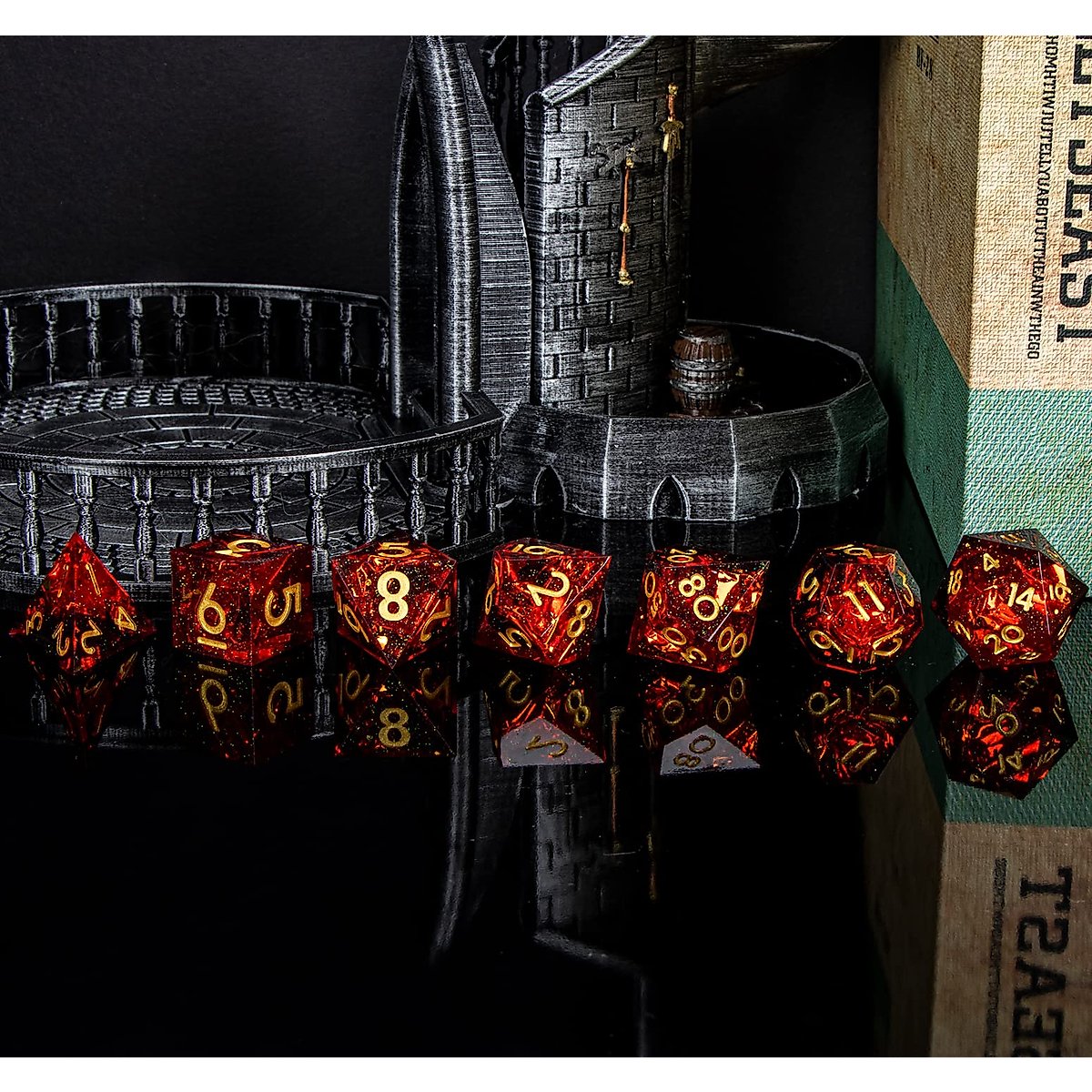 ARUOHHA DND Resin Dice Set Dungeons and Dragons Dice with Gift Box, D&D Dice Set, 7 Pcs Sharp Edge Dice Polyhedral Dice for Role Playing Game D and D Dice Inclusion Resin Dice D20 D12 D10 D8 D6 D4