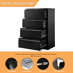 AOBABO 4 Drawer Lateral Steel File Organizing Cabinet with Locking System and Adjustable Hanging Bars for Letter/Legal Size Paper, Black
