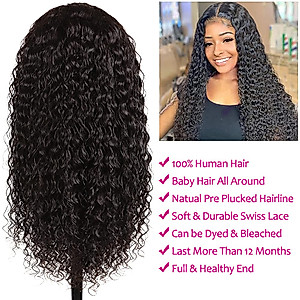 Water Wave Lace Front Wigs for Black Women Wet and Wavy Lace Front Wigs Human Hair Pre Plucked with Baby Hair 180 Density 13x4 Curly HD Lace Front Wigs 30 Inch