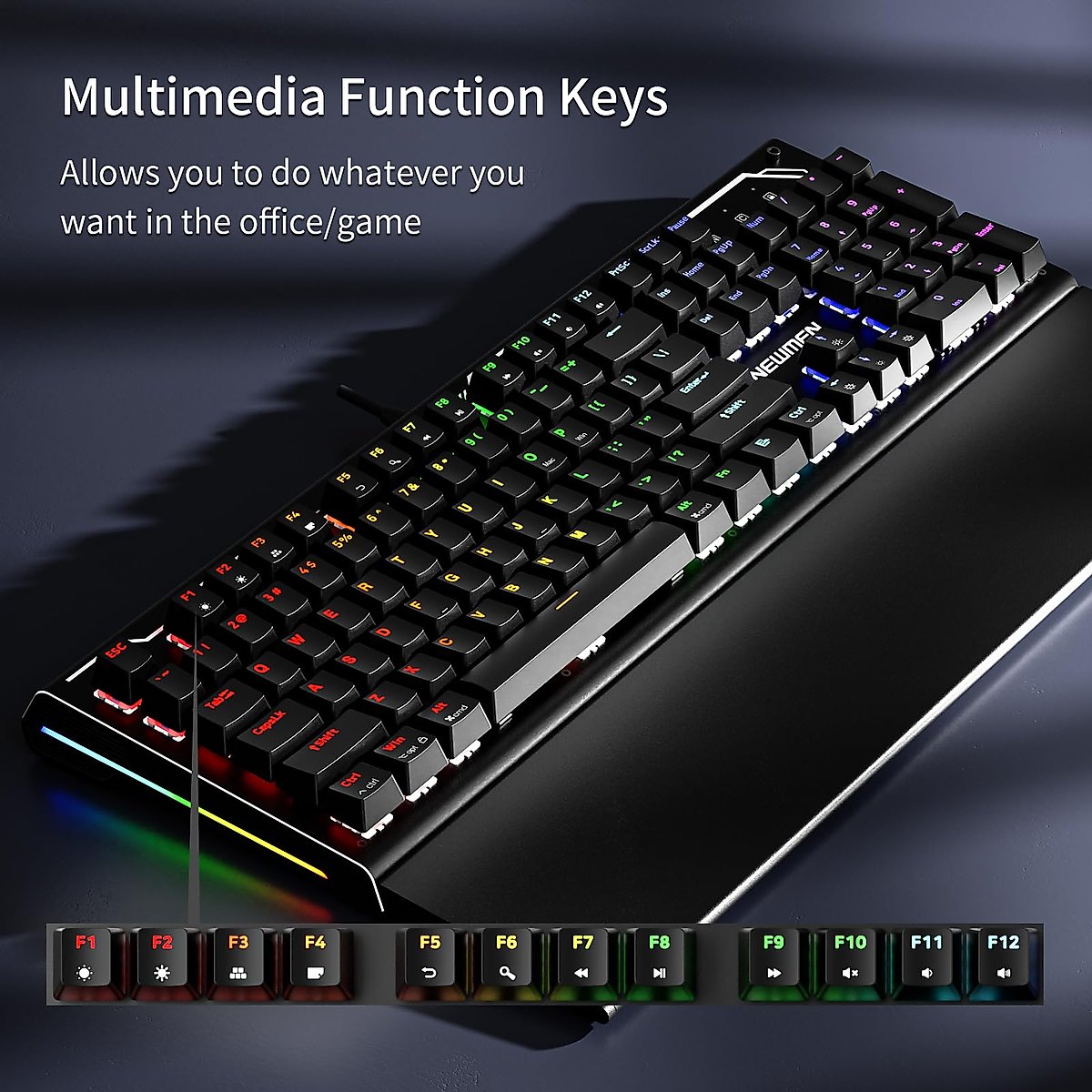 Newmen GM101 Mechanical Gaming Keyboard,RGB Backlit Wired Keyboard with Wrist Rest,Anti-Ghosting Aluminum Mechanical Keyboard for PC Mac(Linear Red Switches)