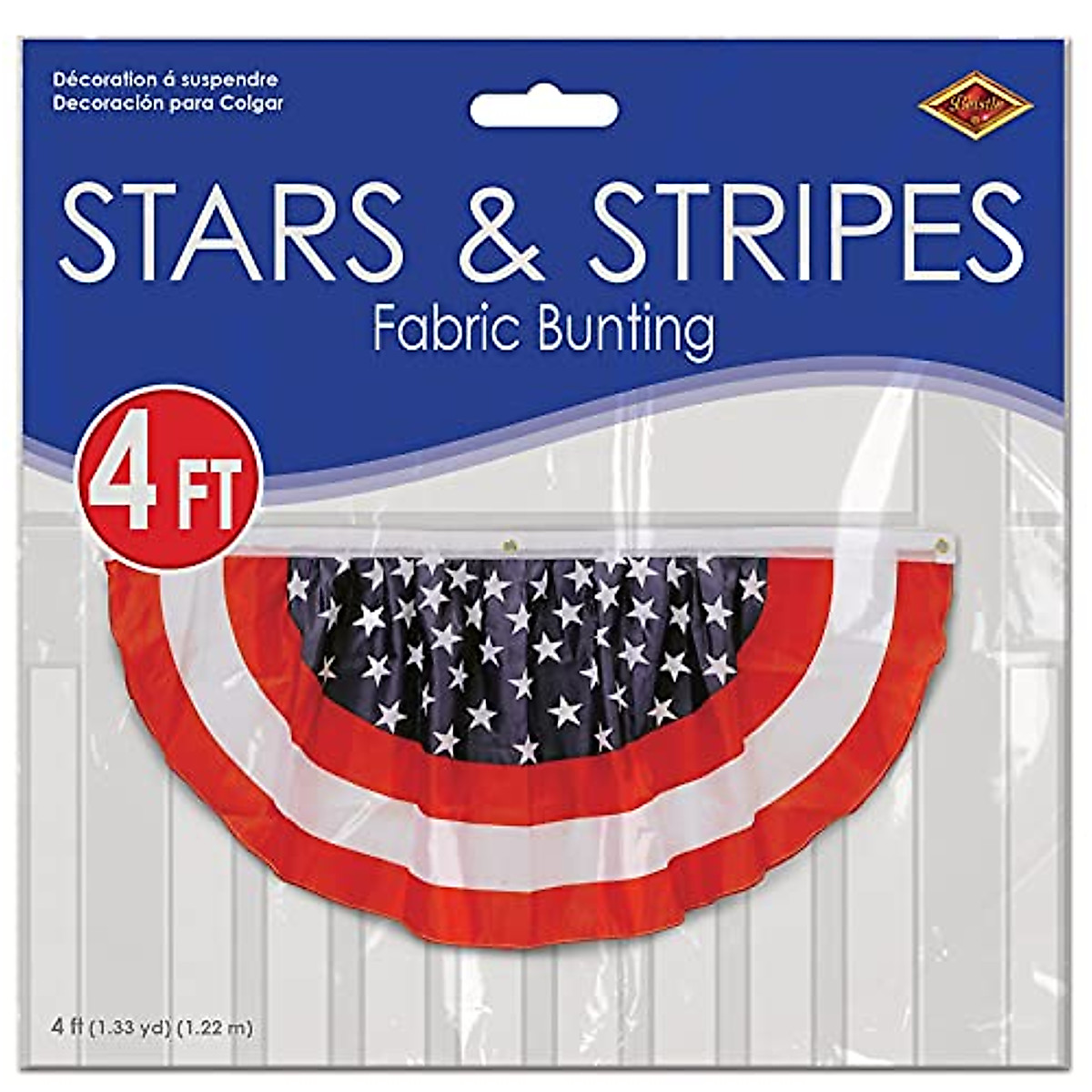 Beistle 54991-RWB Stars and Stripes Fabric Bunting, 4-Feet, Pkg of 1, Red/White/Blue