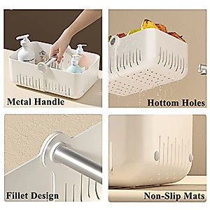 WeshyiGo 2-Pack Grey Shower Caddies and 2 Pack Deformable Plastic Shower Caddy Basket,with handles, Portable Bathroom Caddy Basket, For Bathroom、 room、 Kitchen and College Dorm（White）
