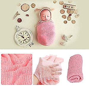 SPOKKI 4 Pcs Newborn Photography Props Outfits- Baby Long Ripple Wrap and Toddler Swaddle Blankets Photography Mat with Cute Headbands for Infant Boys Girls(0-12 Months) (White)