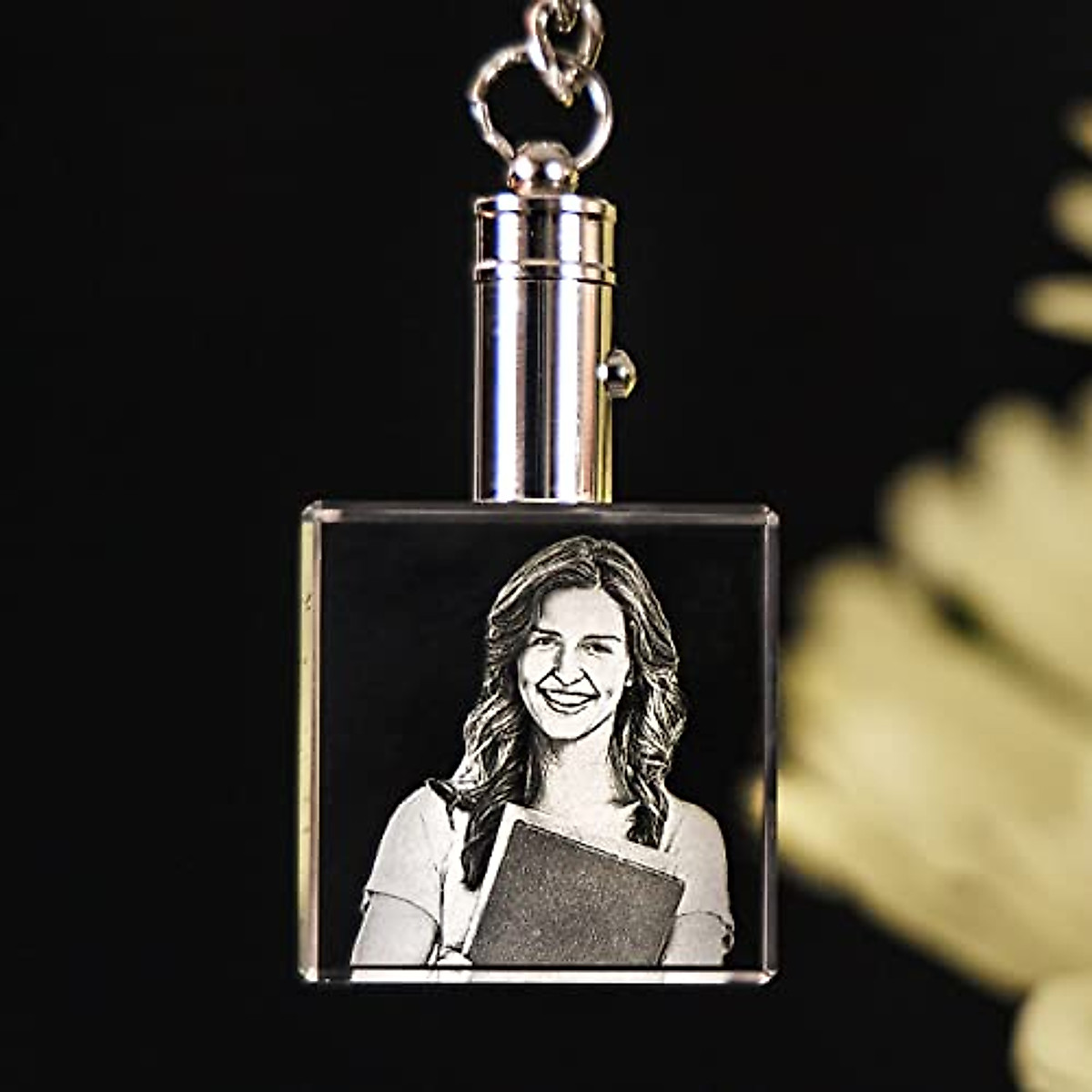 3D Laser Gifts Crystal Keychain Square, Laser Etched Photo, Personalized Engraved Glass, Birthday, Anniversary, Wedding