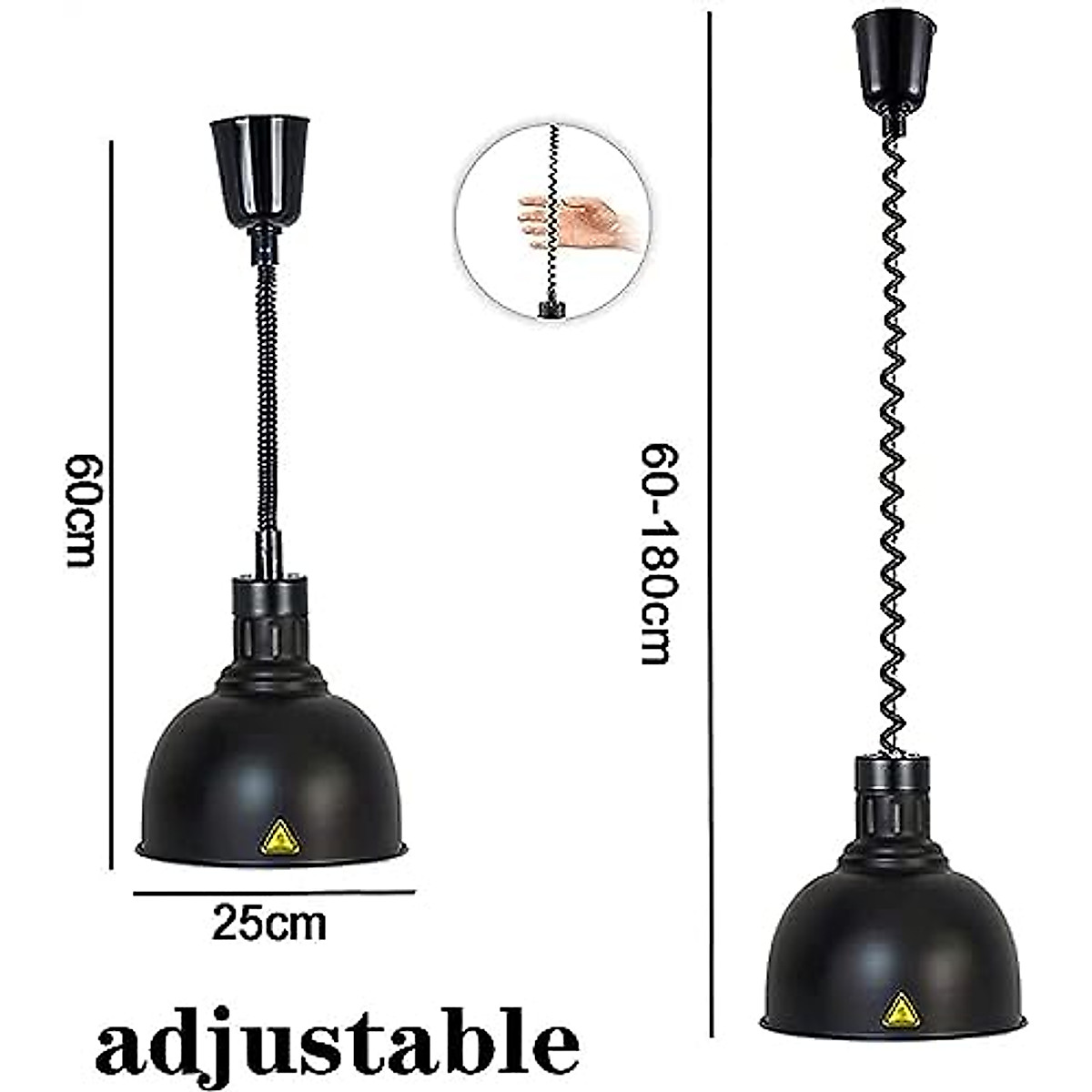 LINKANRUO Hanging Food Heat Lamp,Retractable Food Heating Lamp, with 250mm Food Warmer Lampshade and Bulb 250W, for Buffet,Kitchen,Restaurant,Catering Lamps