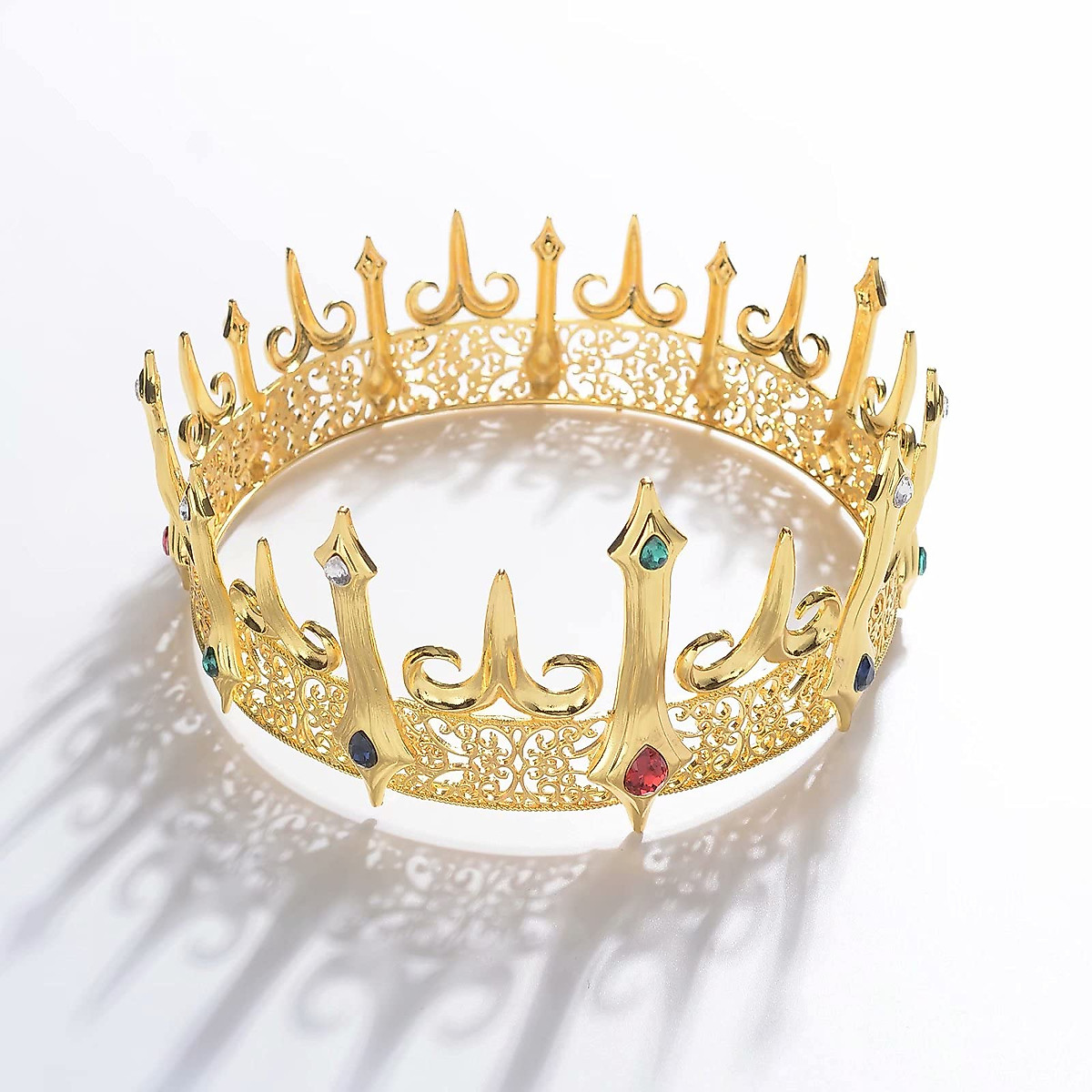 S SNUOY Gold King Crowns for Men Full Round Metal Crown King Party Hats Crowns and Tiaras for Men