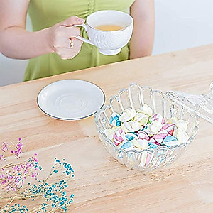 ComSaf Large Glass Candy Dish with Lid, Clear Covered Candy Bowl, Crystal Candy Jar for Home Kitchen Office Table,Birthday Gift, Set of 1
