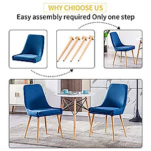 STYLIFING Upholstered Dining Chairs Set of 2 Blue Fabric Modern Kitchen Chairs Wood Look Metal Legs Side Chairs for Dining Room Kitchen Living Room