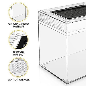 Reptile PC Glass Terrarium - Amphibians Tank Starter Kits, Acrylic Anti Breakage 12x9x7 inch, Top Sliding Door Screen Ventilation Mini Habitat Cages, Hygrometer, Hide Cave, Vines, Tweezer, Sprayer