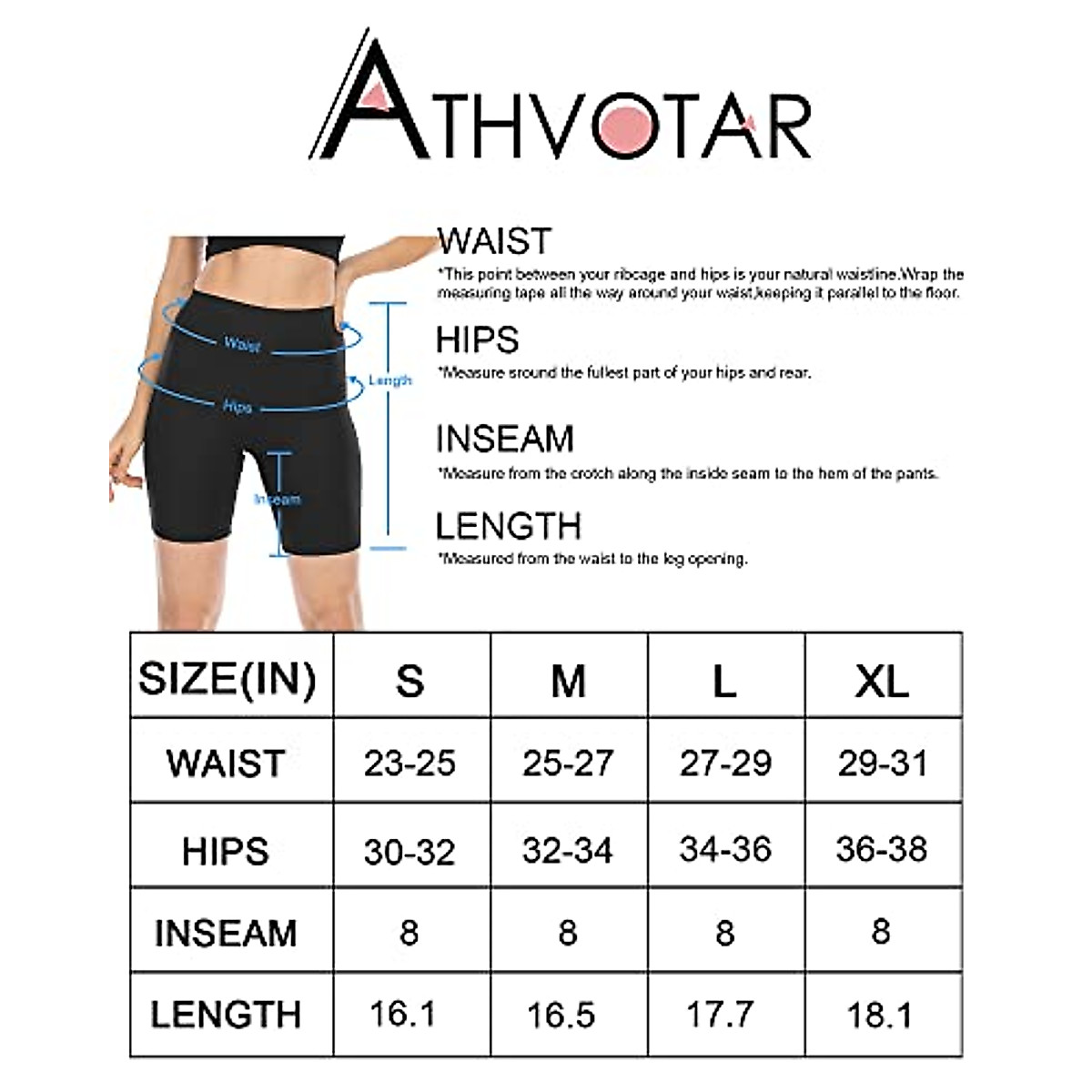 ATHVOTAR Biker Shorts for Women, 8” High Waisted Yoga Spandex Shorts (8" 3Black,S)